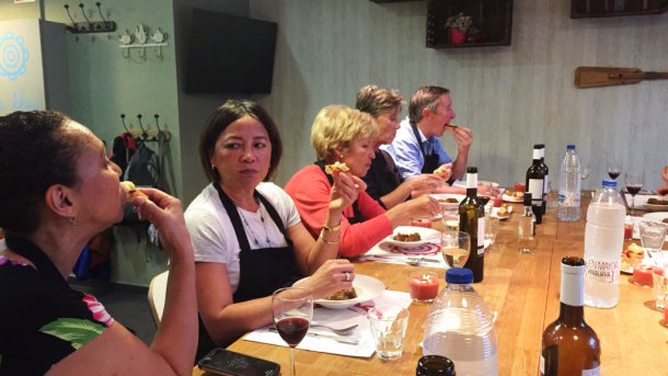 Discovering classic Spanish snacks at a tapas making class in Barcelona